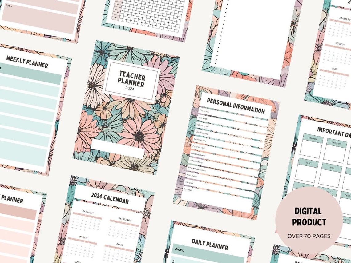 Printable Teacher Weekly Planner for 2024 School Year - Instant Digital ...