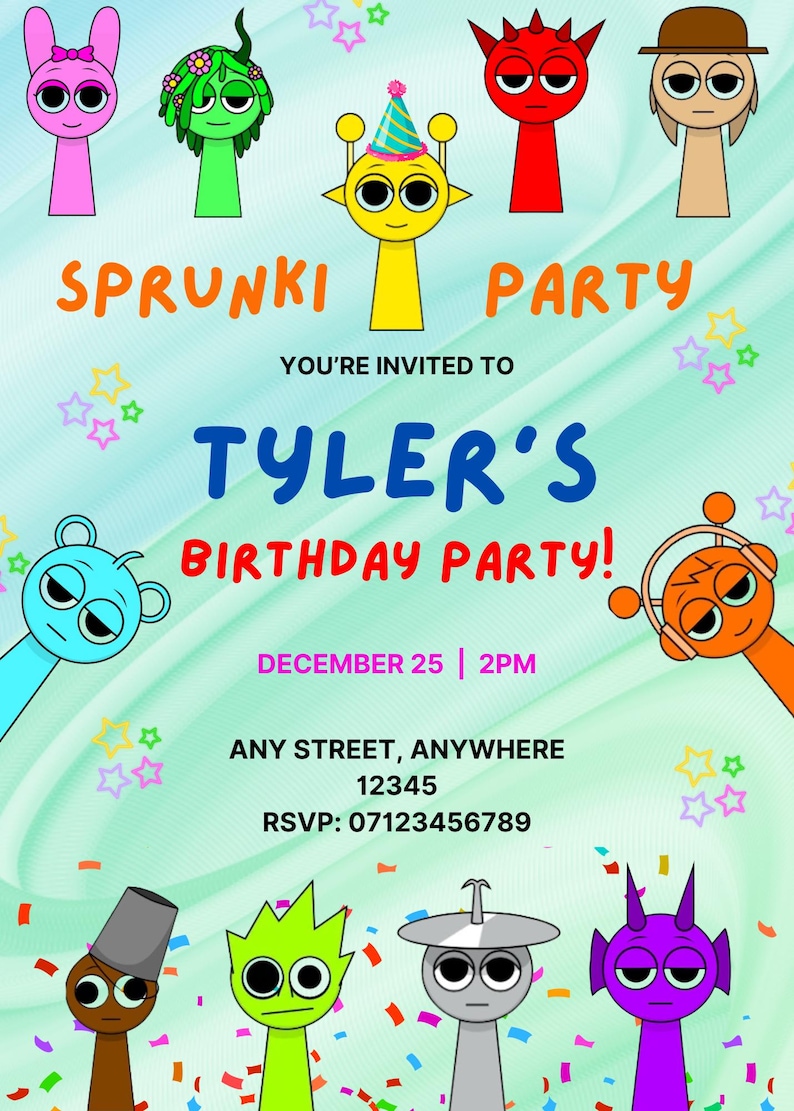 Sprunki Birthday Party Invitation! - Etsy