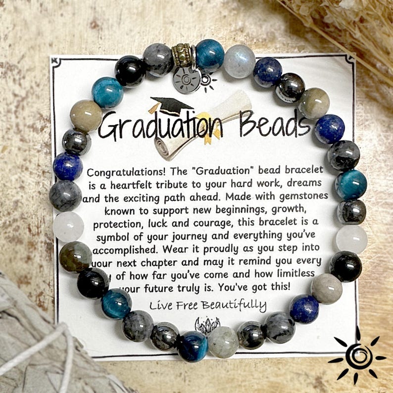 Graduation Bead Bracelet | Graduation Gift | 6mm Gemstone Bracelet ...