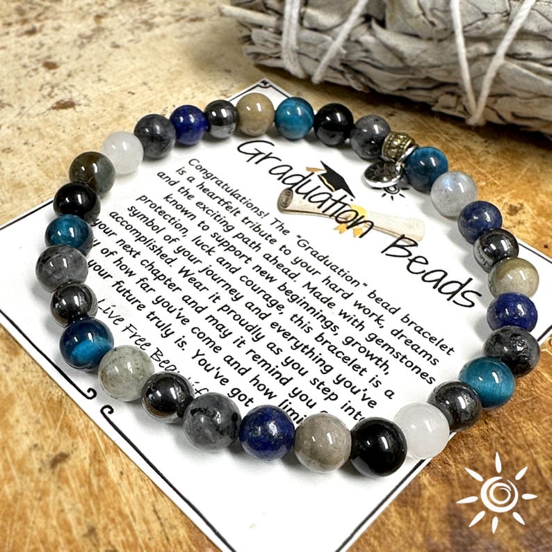 Graduation Bead Bracelet | Graduation Gift | 6mm Gemstone Bracelet ...