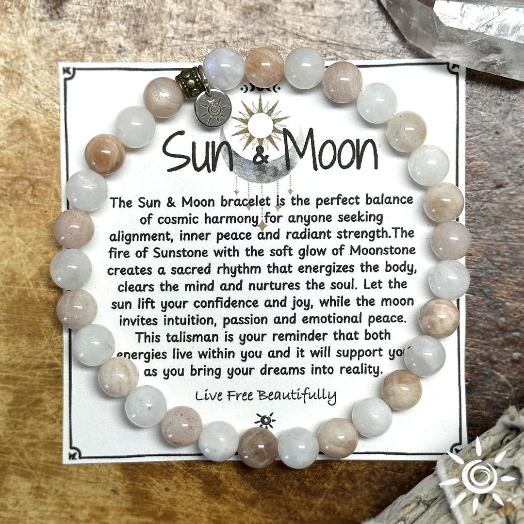 Sun and Moon Bracelet | Moonstone and Sunstone Bead Stretch Bracelet ...