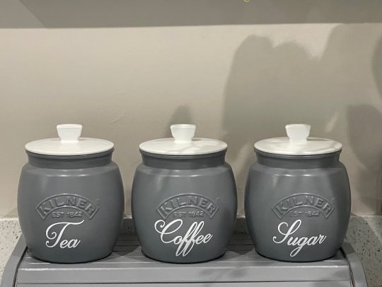 Grey Tea Coffee Sugar Canisters Kitchen Pantry Coffee Tin Kitchen Storage Jars - Etsy UK