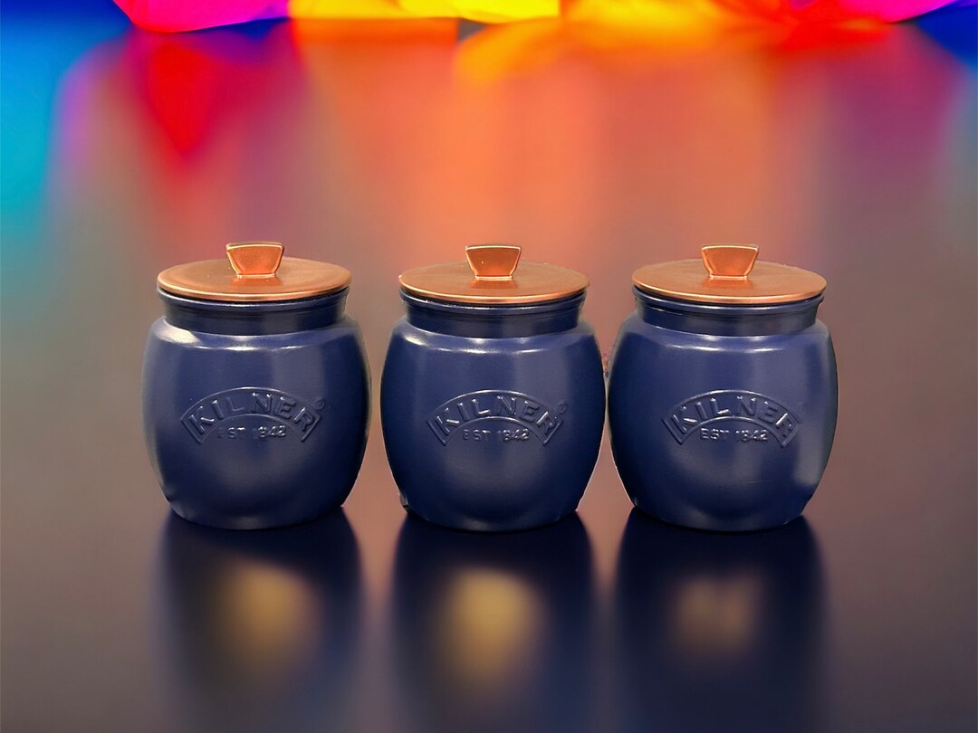 Navy Tea Coffee Sugar Canisters Set of 3 Pantry Kitchen Storage ...