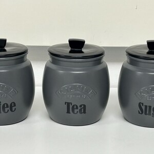 Dark Grey Tea Coffee Sugar Canisters Kitchen Pantry Kitchen Storage ...