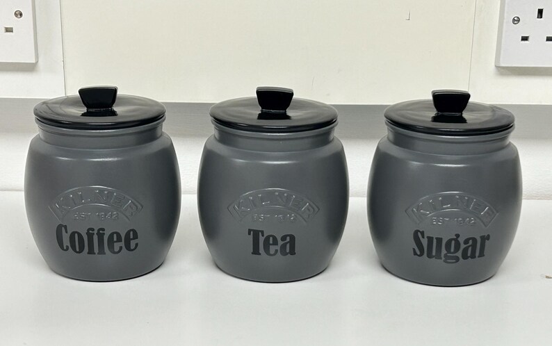 Dark Grey Tea Coffee Sugar Canisters Kitchen Pantry Kitchen Storage ...