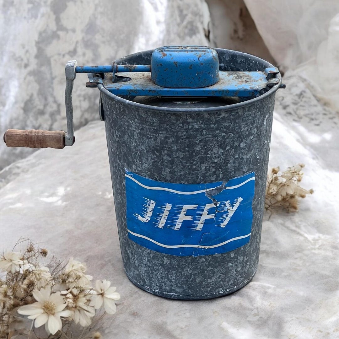 Antique Galvanized Jiffy Crank Ice Cream Maker/ Metal Bucket Jiffy Ice ...