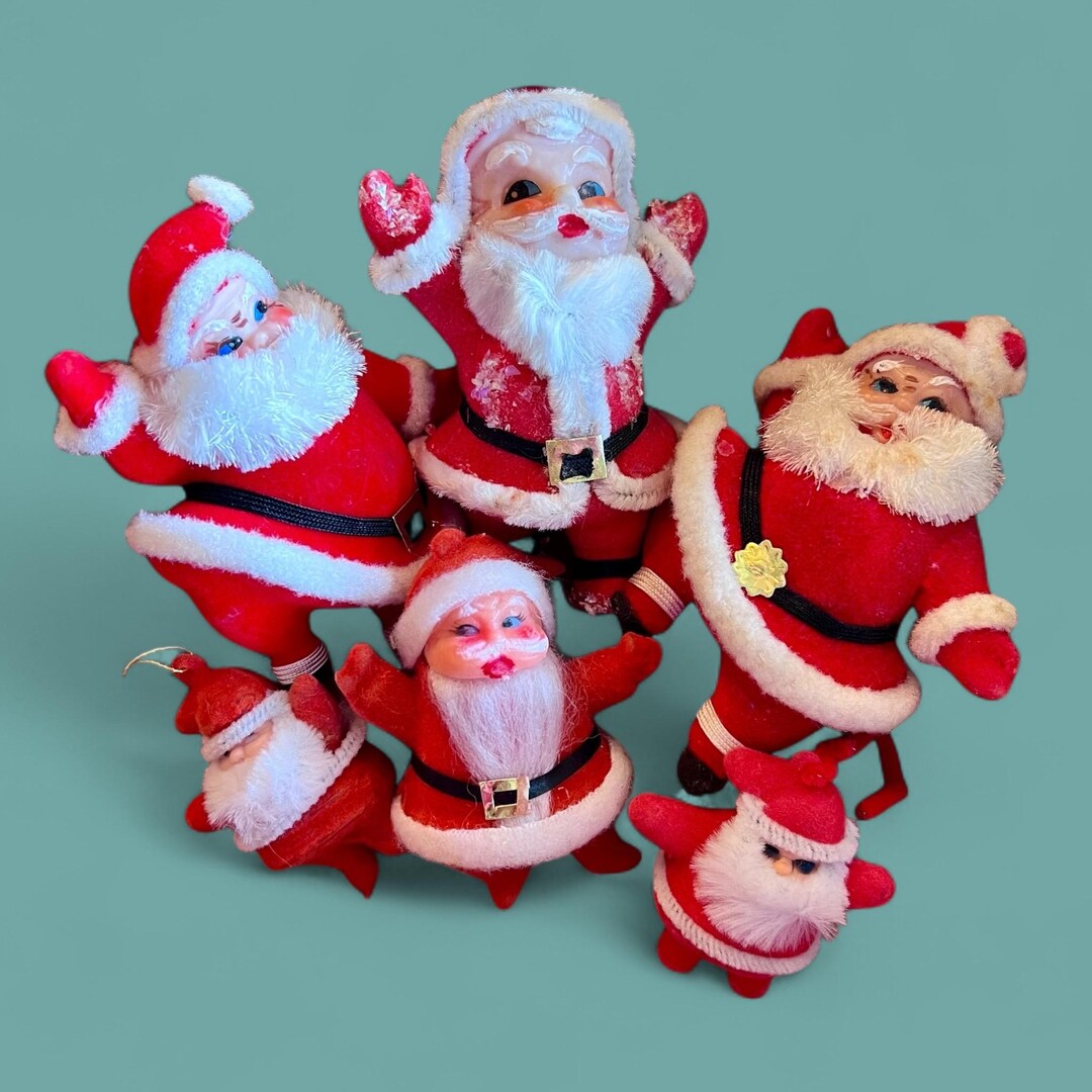 Vintage Flocked Santas/mcm Santa Ornaments/mcm Kitschy Retro Santa/lot ...