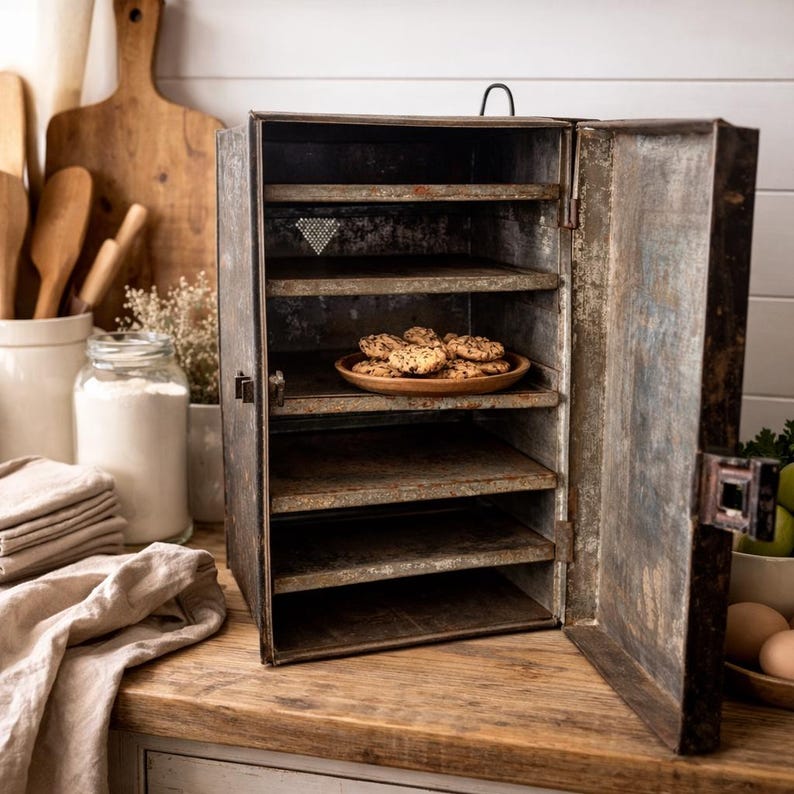 Antique Metal Pastry Box Cabinet C.1910s–1930s | Primitive Tin Bread ...