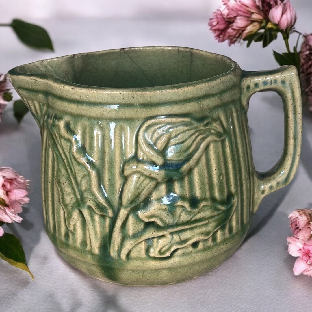 Vintage Green Yellowware Stoneware Pitcher/mccoy Calla Lily Yellow Ware ...