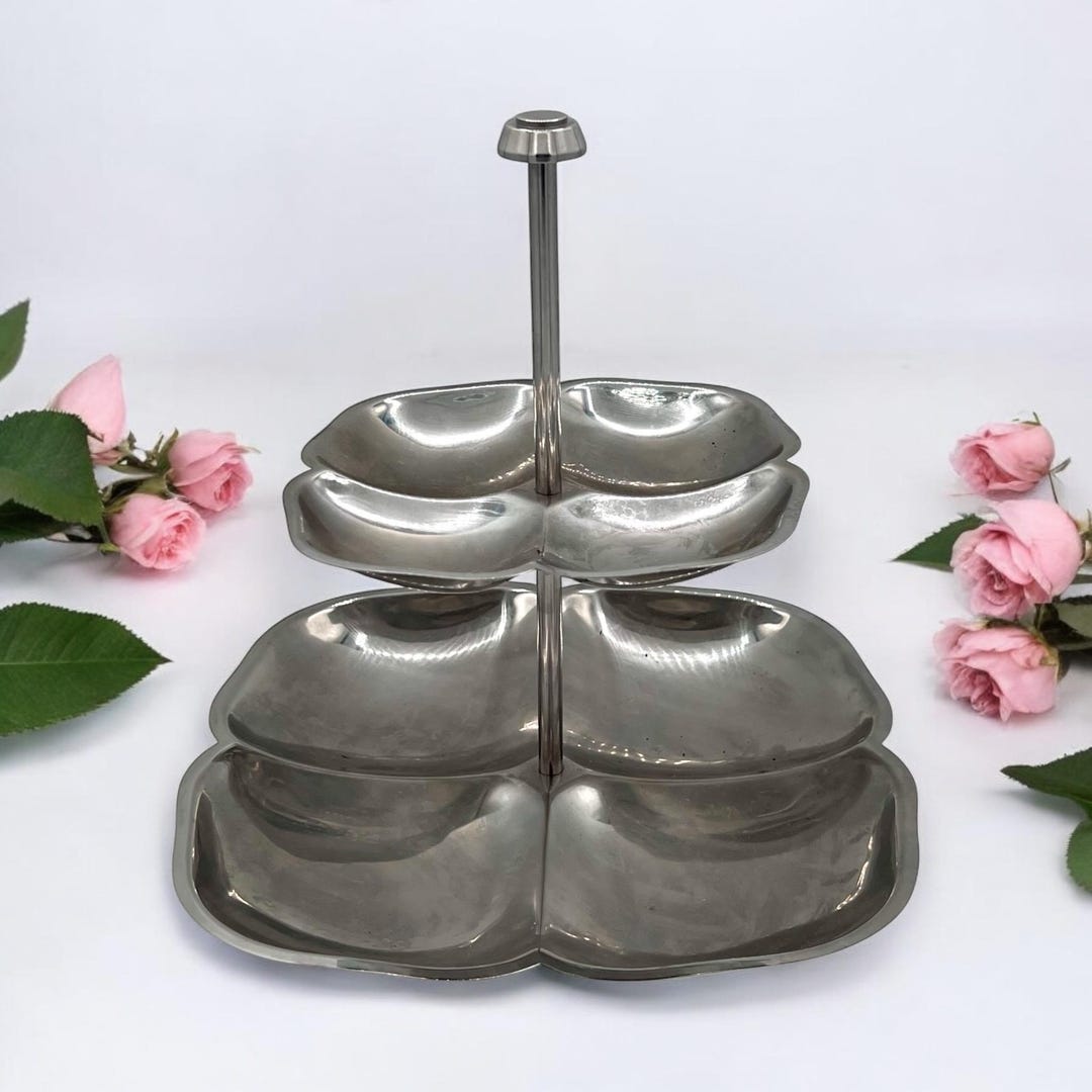 Two Tier Silver Pedastal Dessert Cake Server Stand/wedding Dessert ...