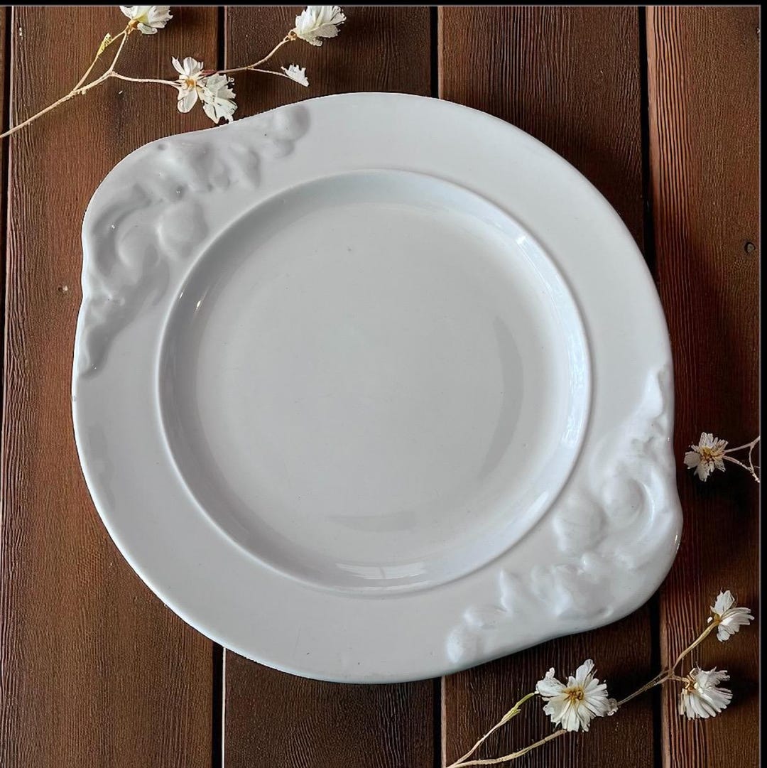 Antique White Ironstone Platter/white Ironstone Serving Cake Plate/tr ...