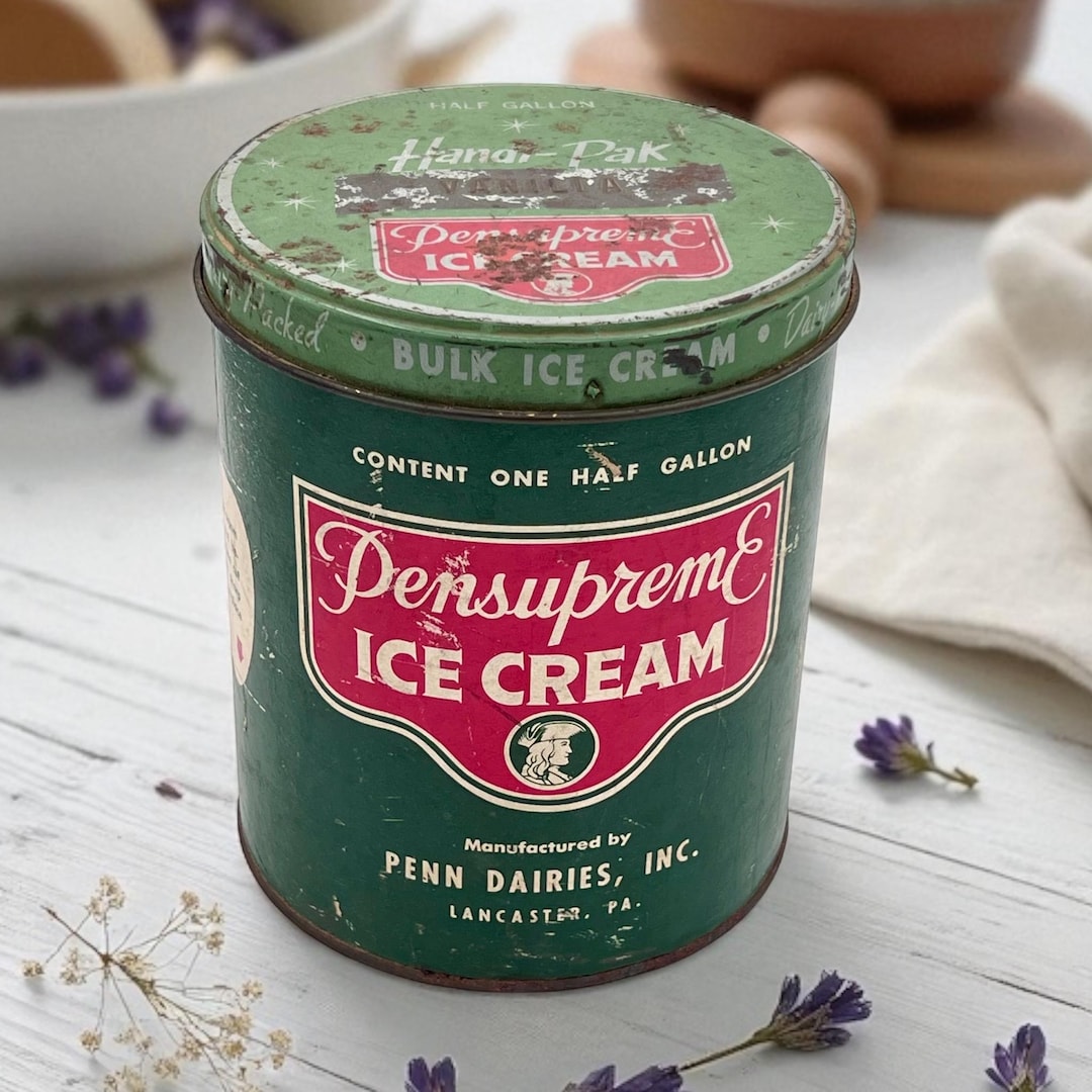 Vintage Advertising Ice Cream Tin/pensupreme Bulk Ice Cream Tin/red and ...