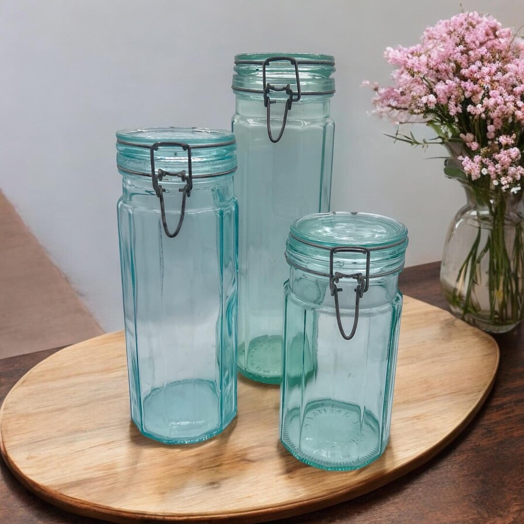 Hermetic Green Glass Canisters Jars/made in Italy/cookie Jar/pasta ...