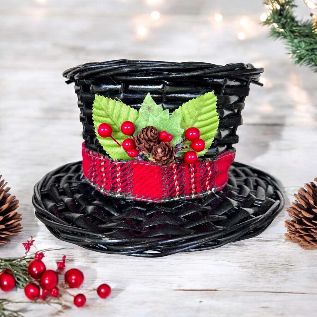 Vintage Wicker Snowman Top Hat Basket Planter Tree Base- Farmhouse ...