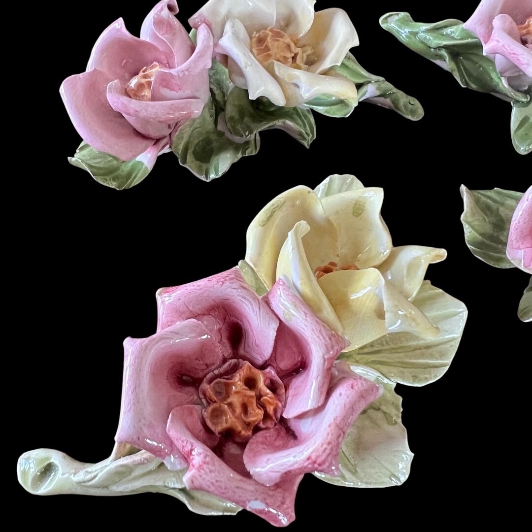 Capodimonte Italian Porcelainpink and Yellow Rose Pieces- 1972 Wedding ...