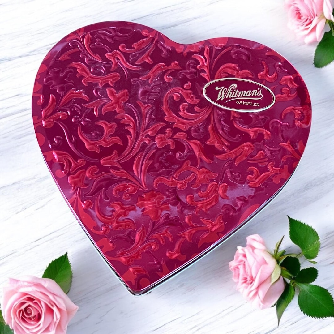 Vintage Valentine Chocolate Candy Heart Whitman’s Red Tin Metal Heart ...