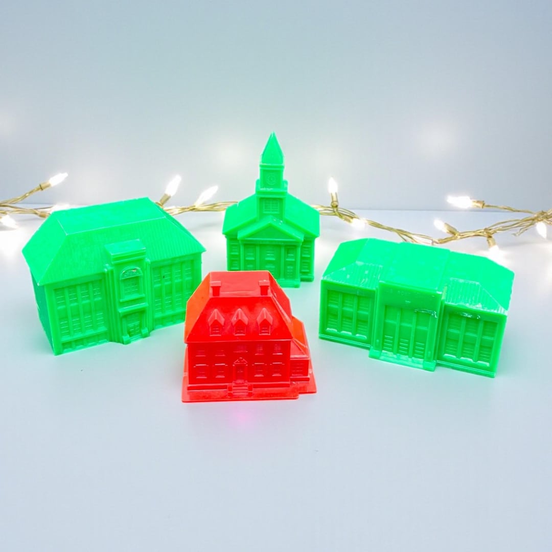 Vintage Plastic Christmas Village Light Covers/red and Green Plastic ...