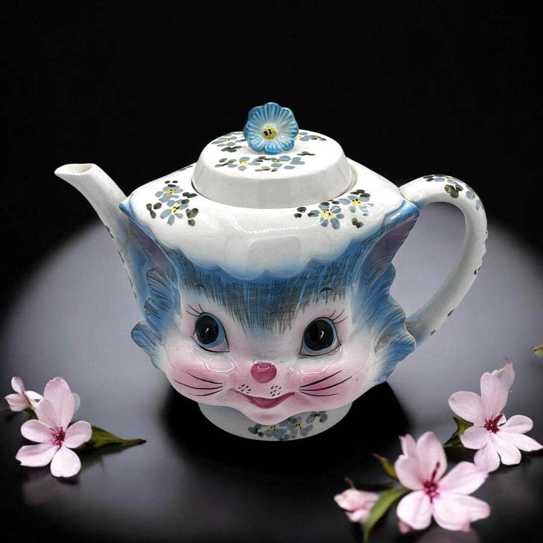 Vintage Lefton Miss Priss Tea Pot/1950s Kitschy Kitchen/blue Cat Cookie ...