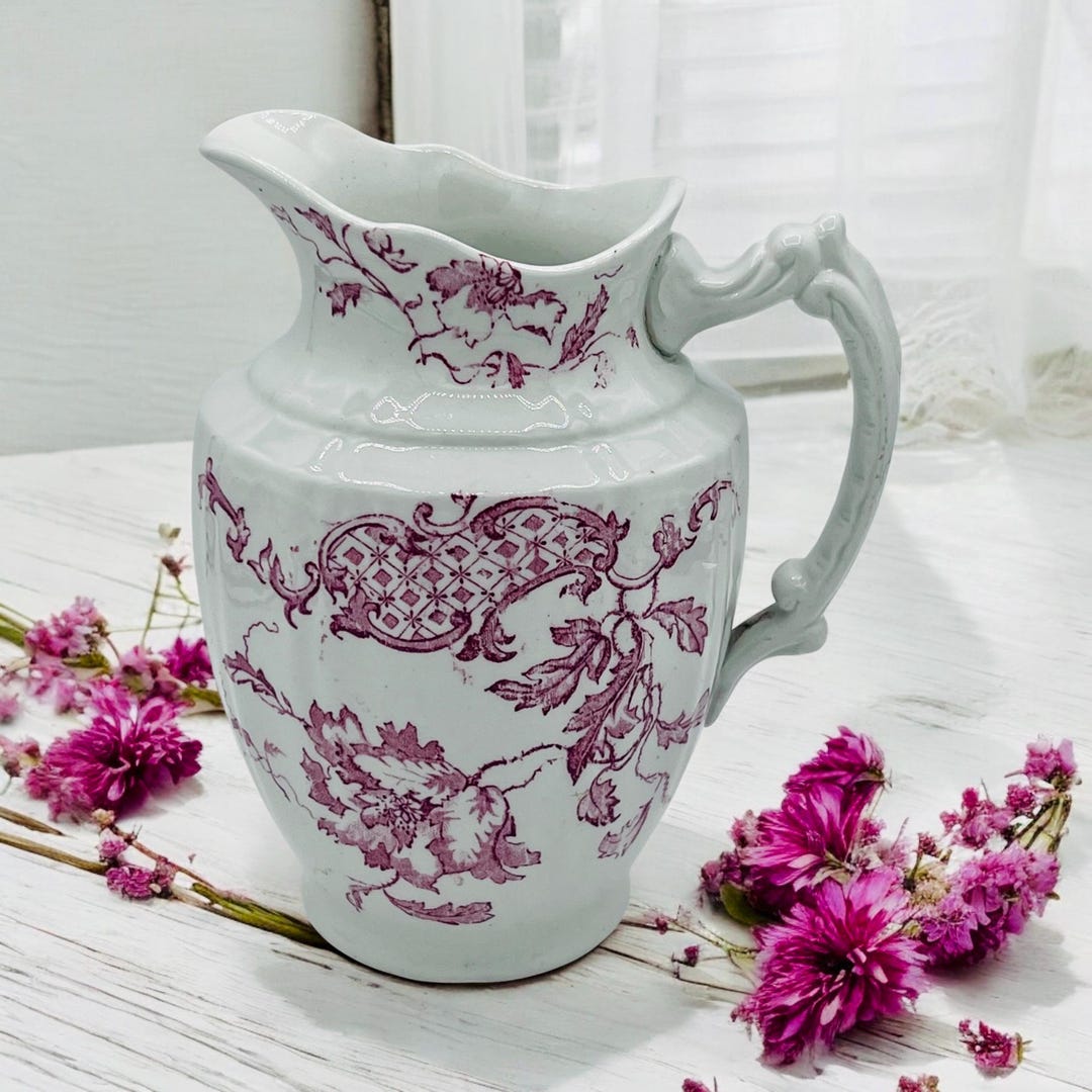 Antique Red Transferware Ironstone Pitcher/aesthetic Movement/cranberry ...