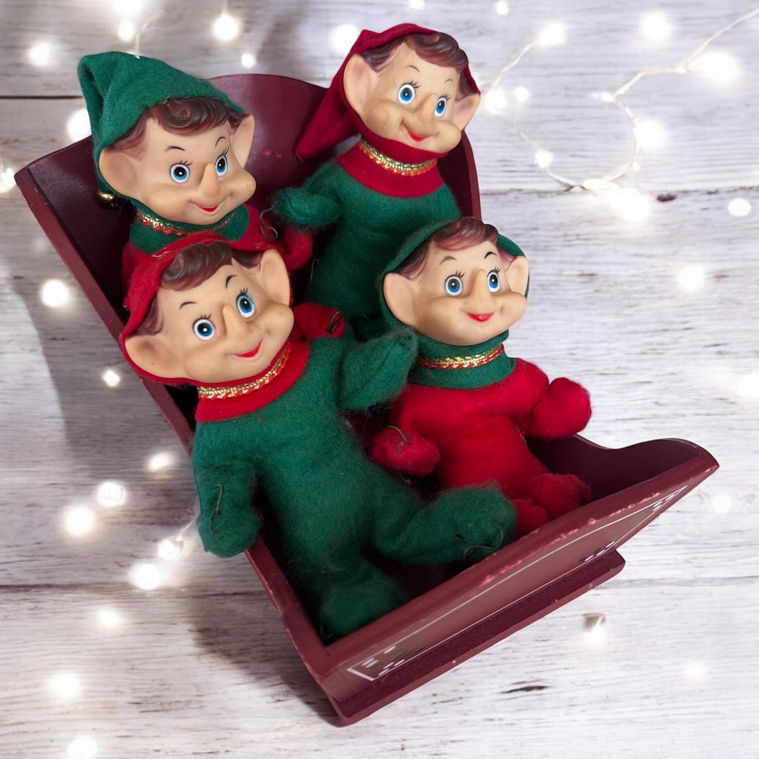 Vintage Pixie Knee Hugger Elves in Sleigh- Knee Hugger Elves Vintage ...