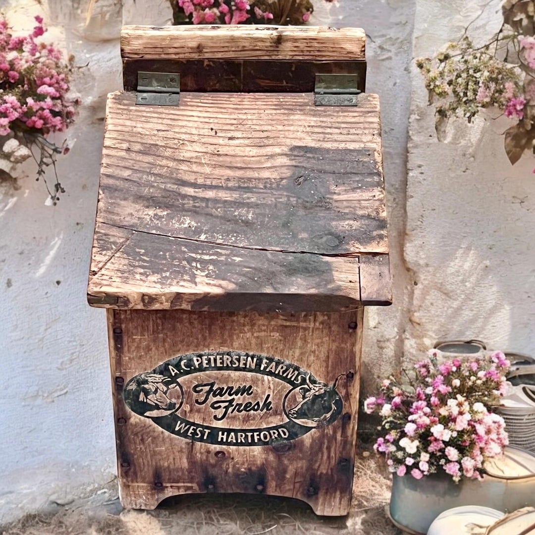 RARE Antique Hand Made Wood Milk Dairy Front Porch Box A.C. Petersen ...