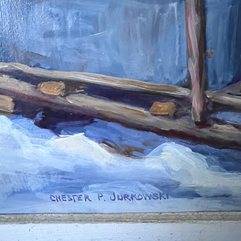 Original Oil Painting by Chester P. Jurkowski – Winter Farm Scene With ...