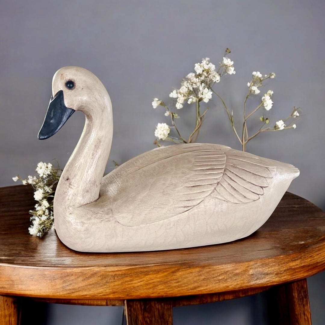 Vintage Carved Wood Swan/duck Decoy/vintage Wooden Swan/lake House ...