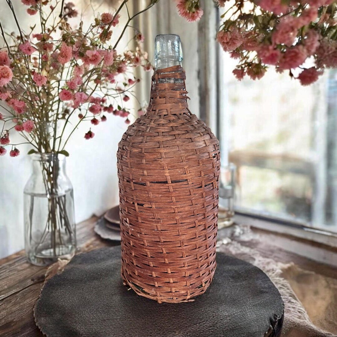 Demijohn Wicker Wrapped Bottle/ Aqua Bubble Glass/wicker Wine Bottle ...
