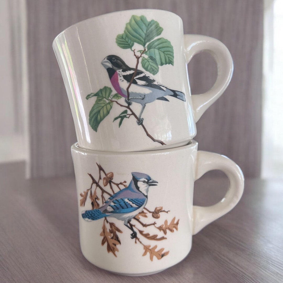 Chunky Diner Mugs USA Pottery Stoneware Coffee Mugs Cups Bird Lovers ...
