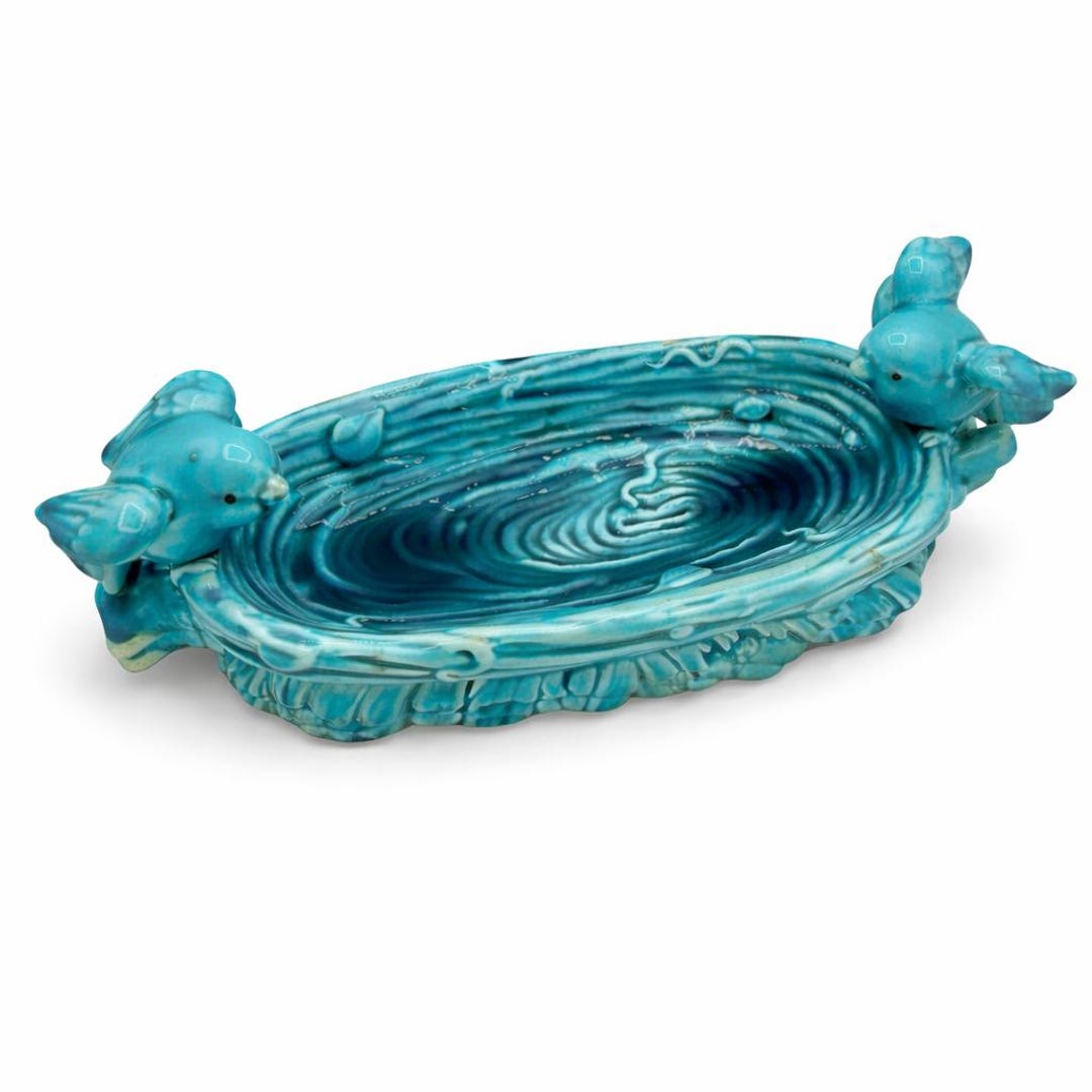 Vintage Turquoise Ceramic Bird Dish | Unmarked Mid-century Pottery ...