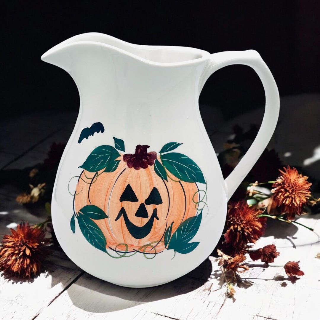 Vintage Ceramic Halloween Pitcher/white Ironstone Jack O Lantern Fall ...