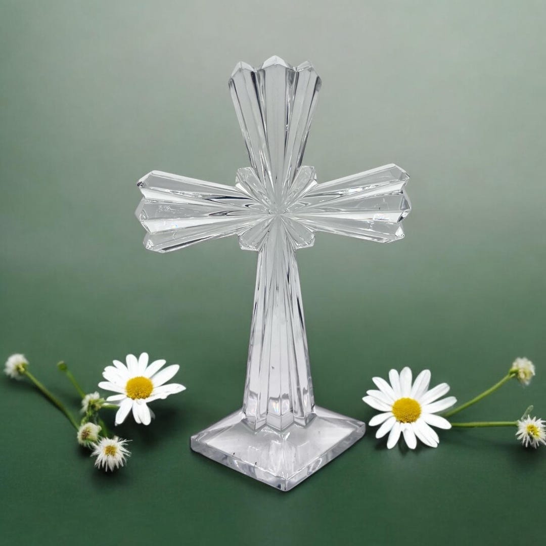Vintage Glass Crucifix/crystal Free Standing Cross/7” Tall/religious ...