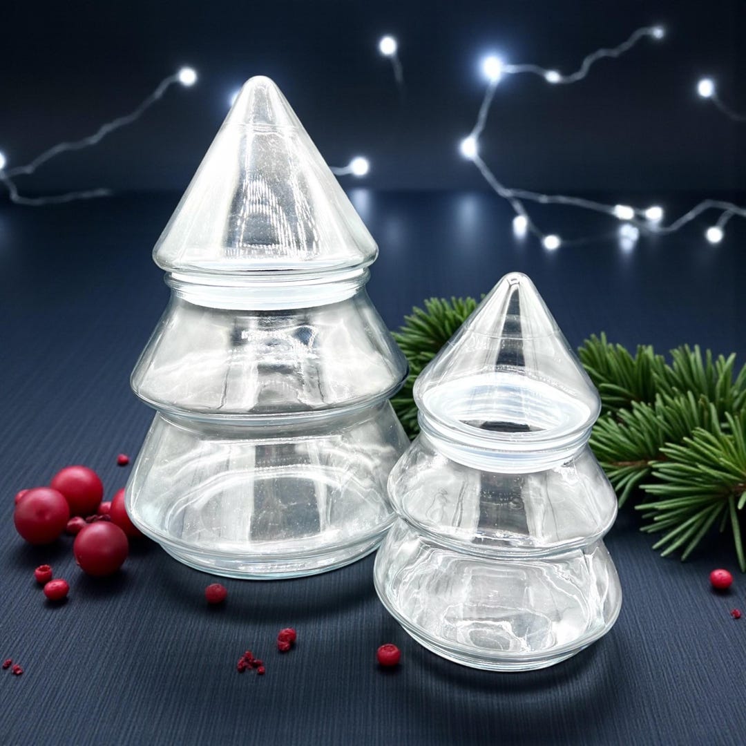 Vintage Clear Glass Christmas Tree Jars/glass Tree Treat Jar/holiday ...