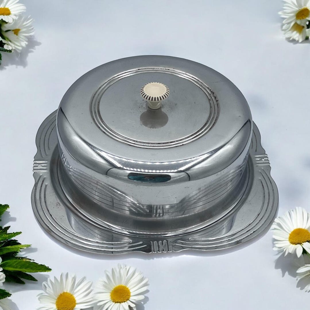 Vintage Aluminum Cake Plate Set Art Deco Style Pastry Pie Tin Server ...