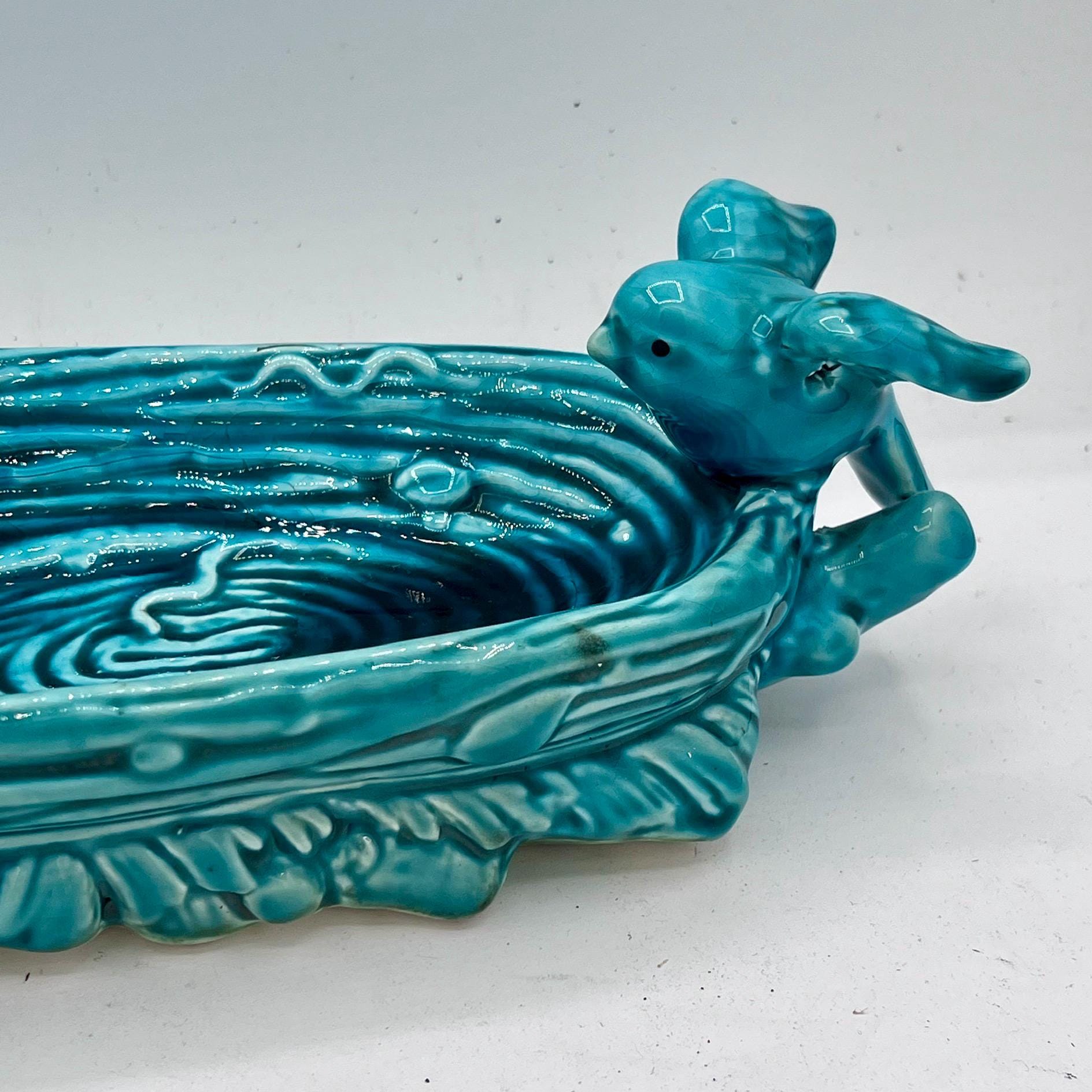 Vintage Turquoise Ceramic Bird Dish | Unmarked Mid-century Pottery ...