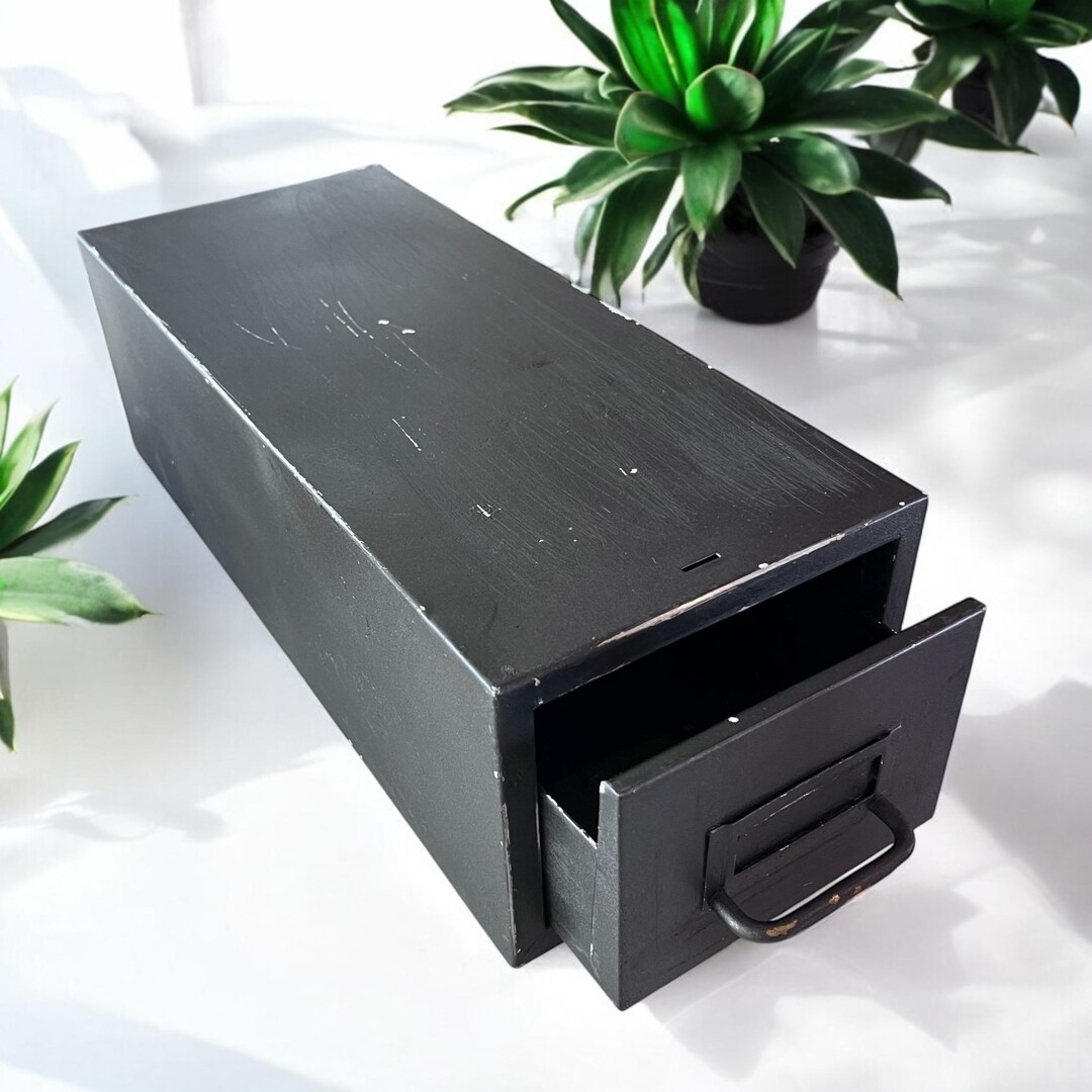 Metal Index Card Catalog Drawer/gray Metal Card File Box/lubrary Card ...