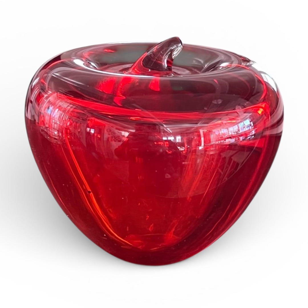Vintage Glass Paperweights Beautiful Blenko Red Glass Apple Heavy ...