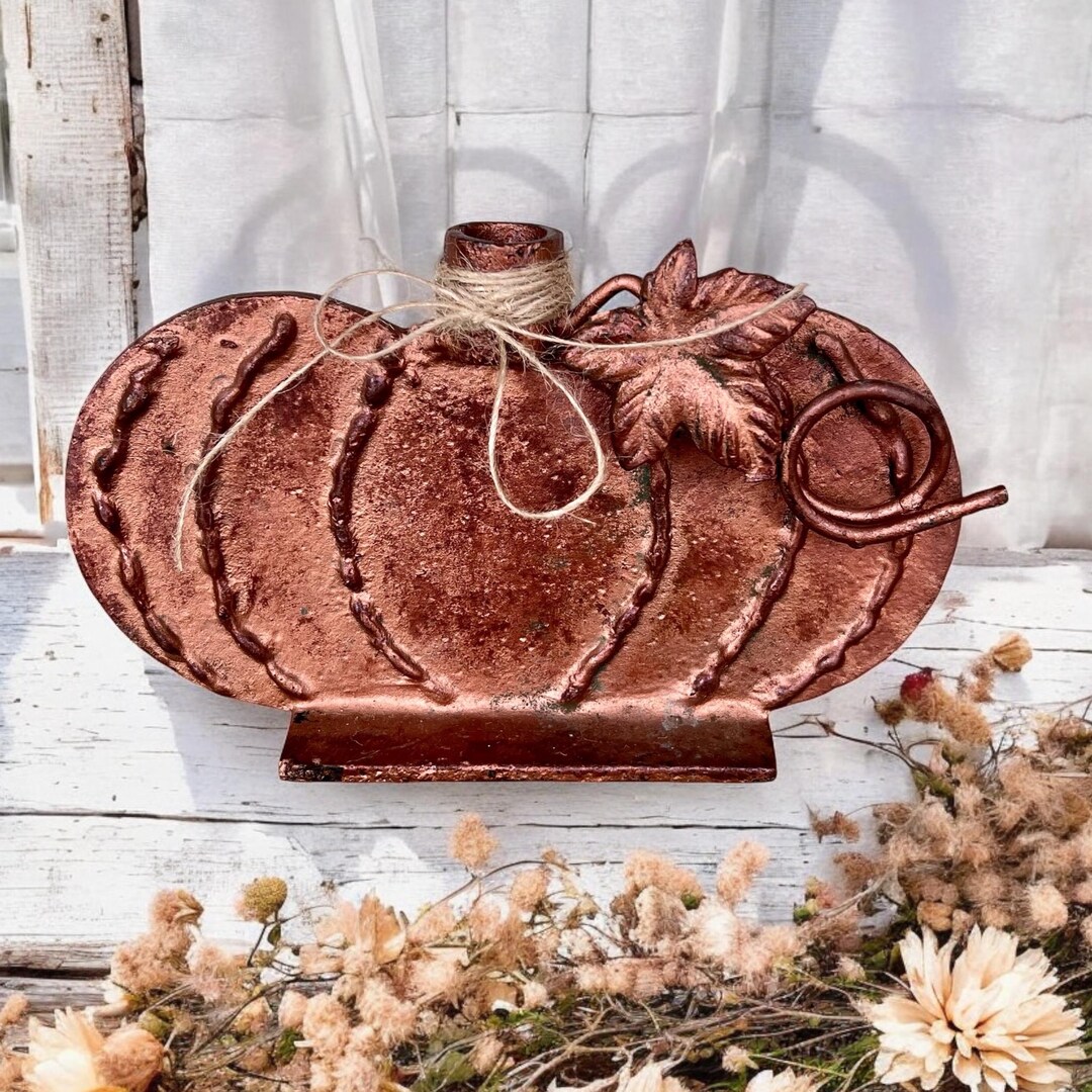 Vintage Fall Decorations Wrought Iron Heavy Metal Copper Bronze Pumpkin ...
