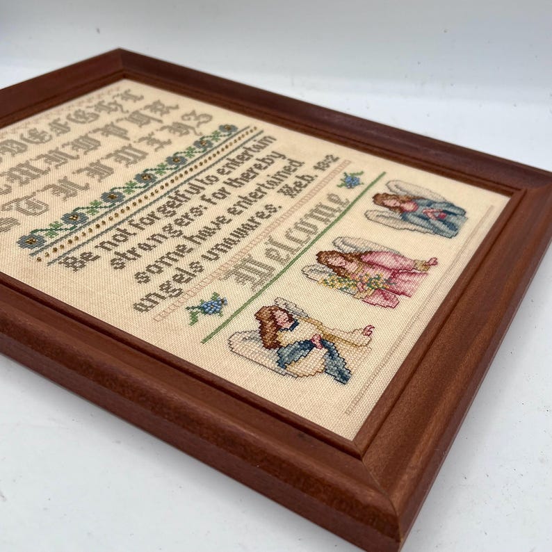 Vintage Framed Cross Stitch Sampler | Heirloom Scripture Wall Art ...