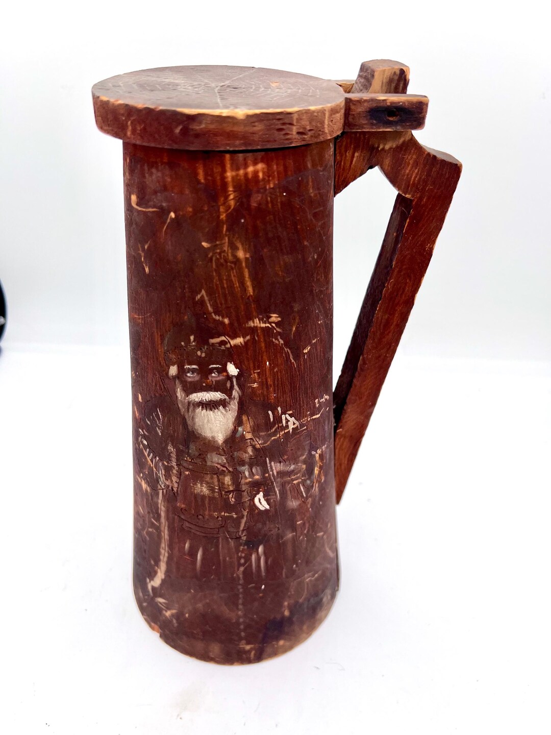 Scandinavian Wood Beer Stein Tankard Flagon Antique Hand Carved ...