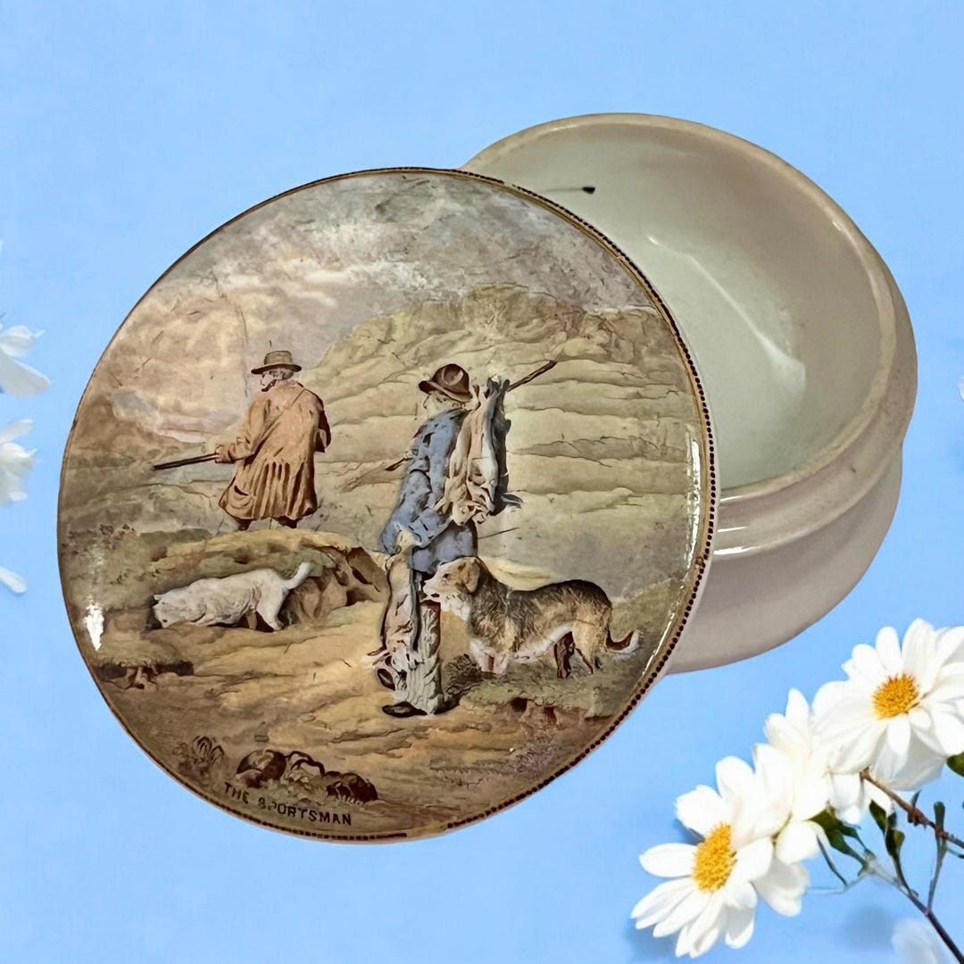 Antique Prattware THE SPORTSMAN Jar Pot/victorian Lidded Ointment Jar ...