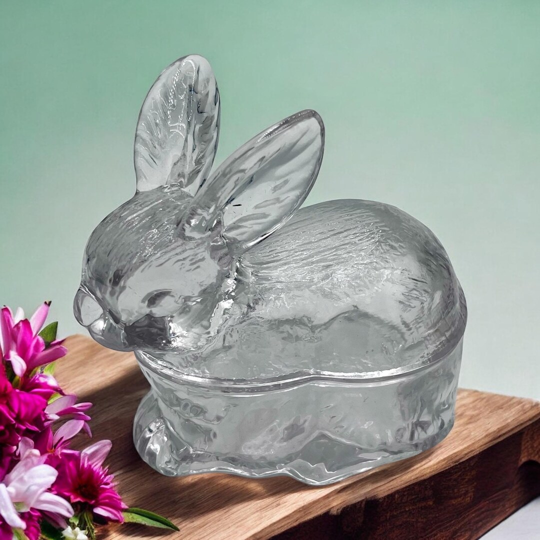 Easter Candy Dish Vintage Spring Williams Sonoma Bunny Rabbit Clear ...