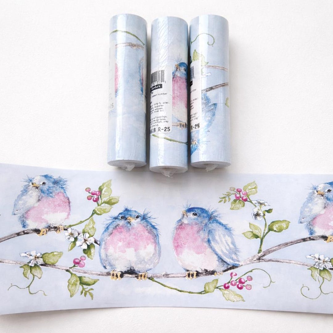 Vintage York Bluebird Wallpaper Border Lot | Pastel Watercolor Birds ...