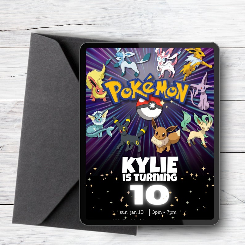 Eevee Pokemon Editable Invitation, Printable Birthday Invite, Colorful ...
