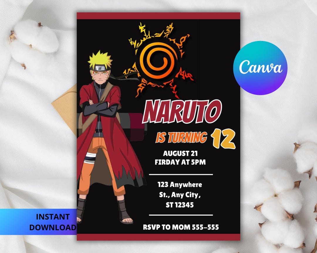 Naruto Digital Birthday Invitation, Anime Themed Invite, Printable ...