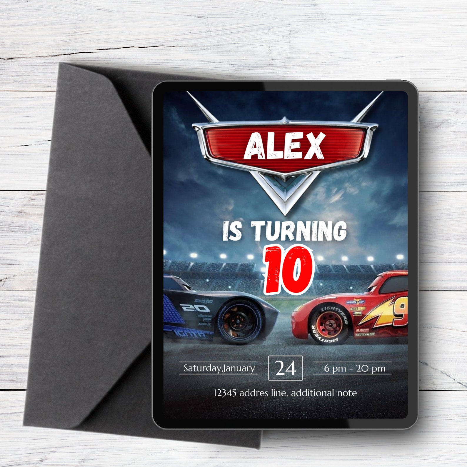 Lightning Mcqueen Birthday Invitation, Movie Themed Car Party Invite ...