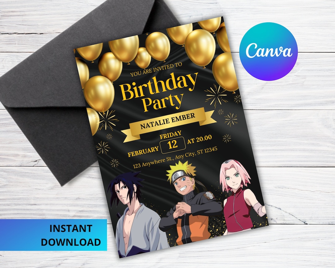 Editable Naruto Birthday Invitation, Editable in Canva, Birthday Party ...