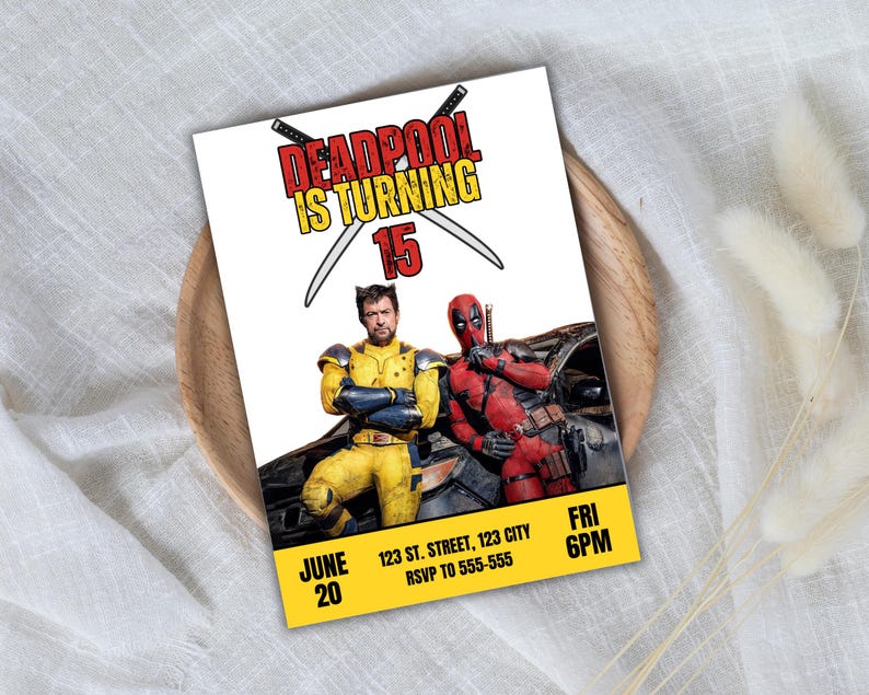 Deadpool Themed Birthday Invitation, Red Color Scheme, Customizable ...