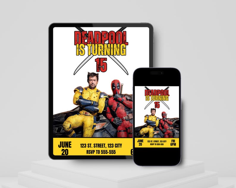 Deadpool Themed Birthday Invitation, Red Color Scheme, Customizable ...