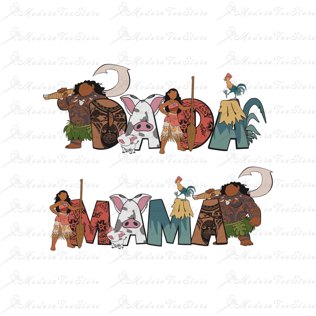 Moana Dada and Mama Png, Moana Mom Png, Moana Png, Moana Dad, Retro ...